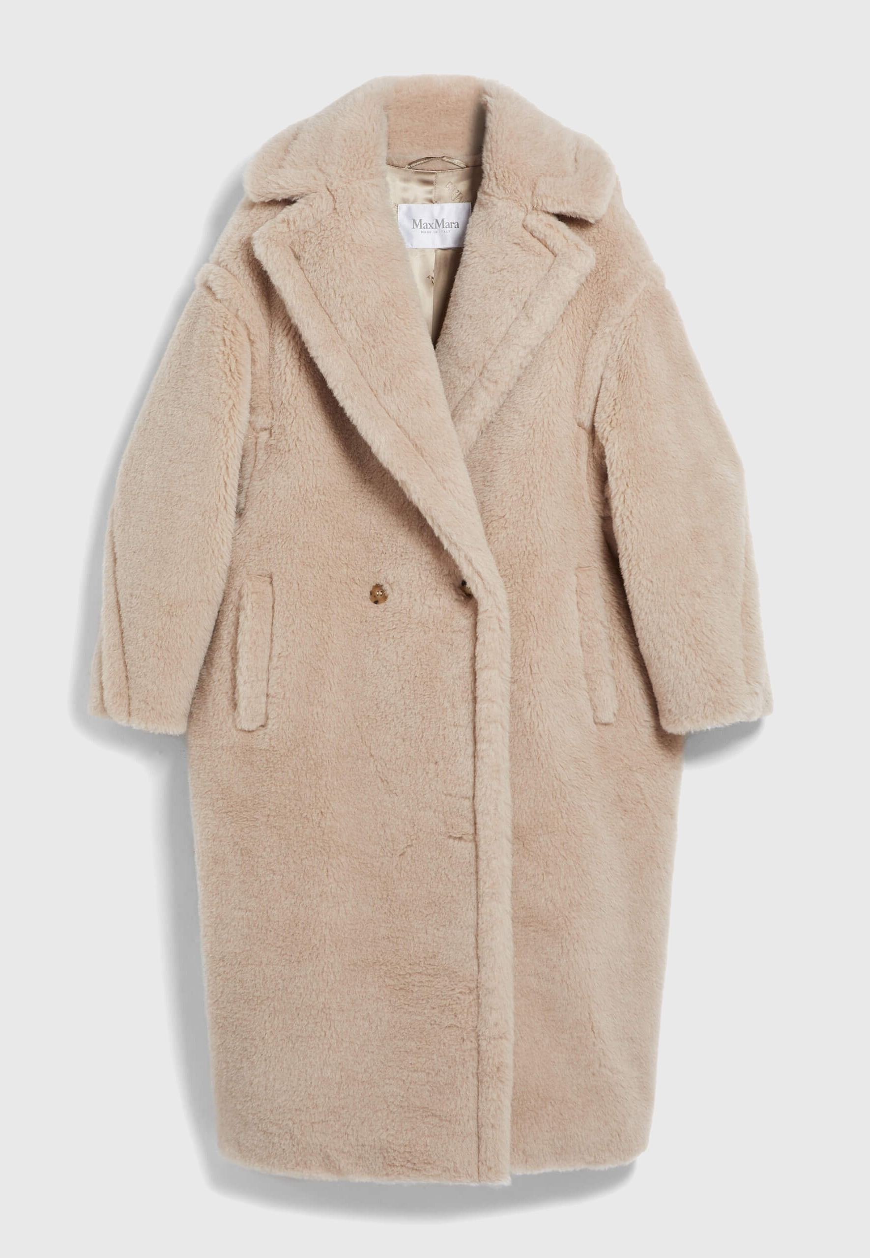 Палевое пальто Teddy oversize Max Mara из бленда альпаки и шелка ...