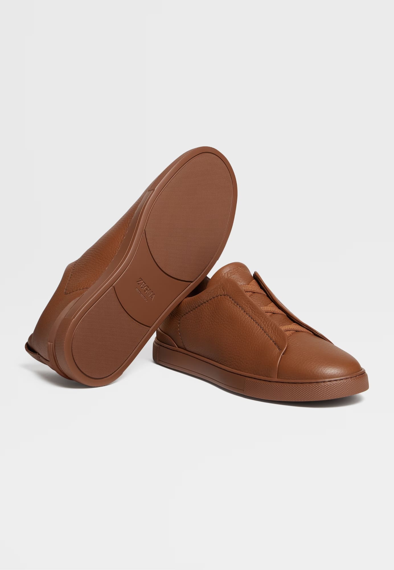 Коричневые сникерсы Zegna из оленьей кожи с эластичной шнуровкой ZEGNA ...
